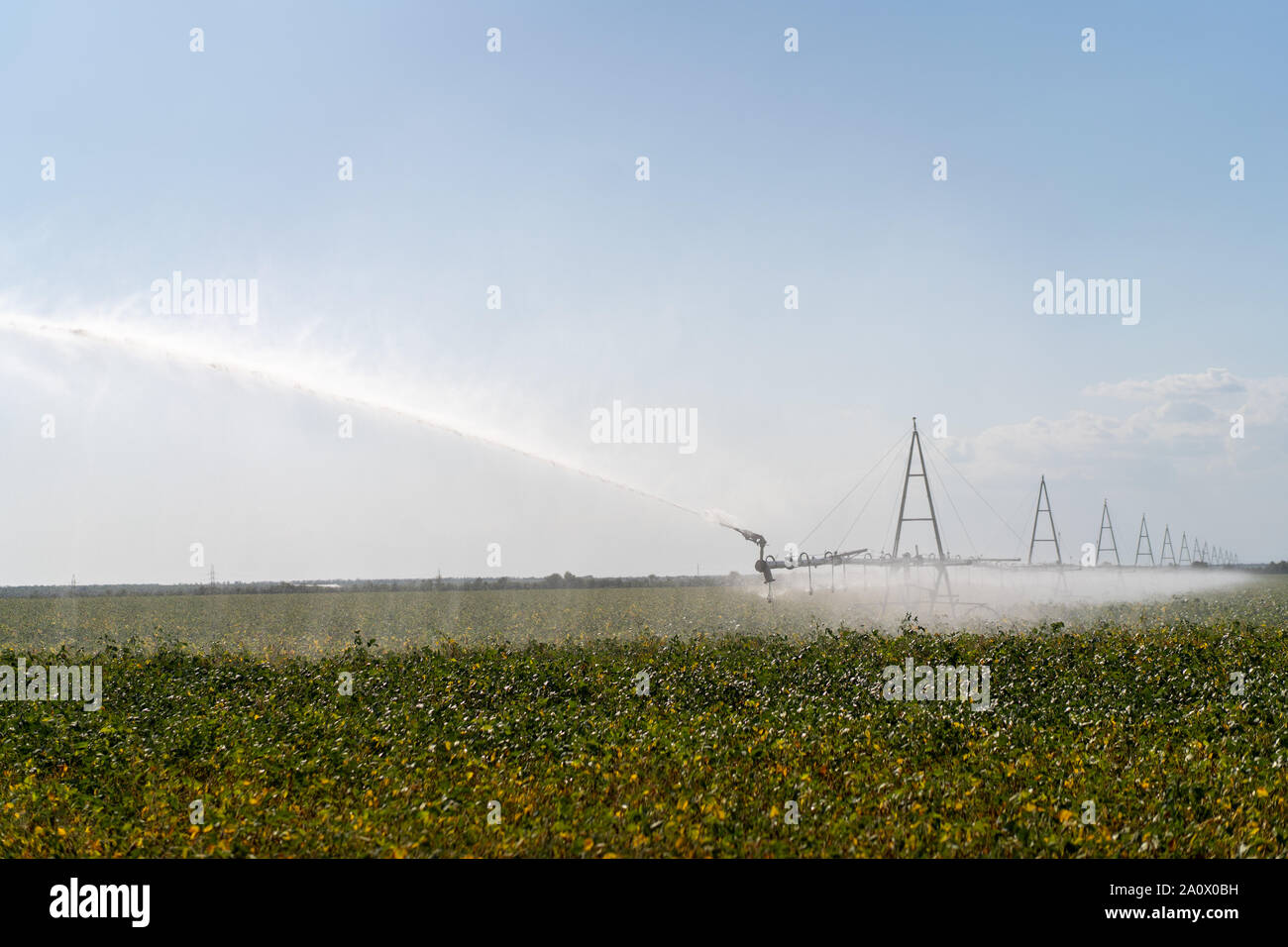 Irrigation System Watering Crops on Farm Field. Automatic water spray ...