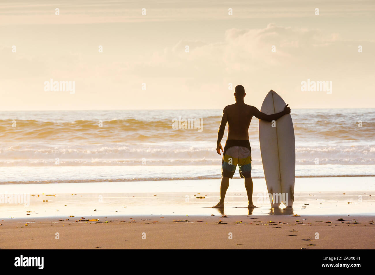 Surfer on the beach holding is surfboard and checking the waves Stock ...