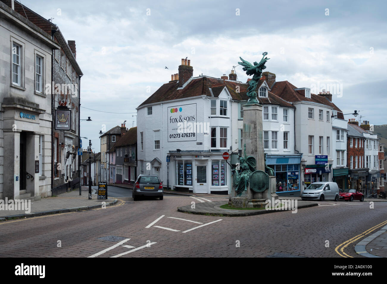 Lewes High Street and Memorial. Lewes, East Sussex, England Stock Photo ...