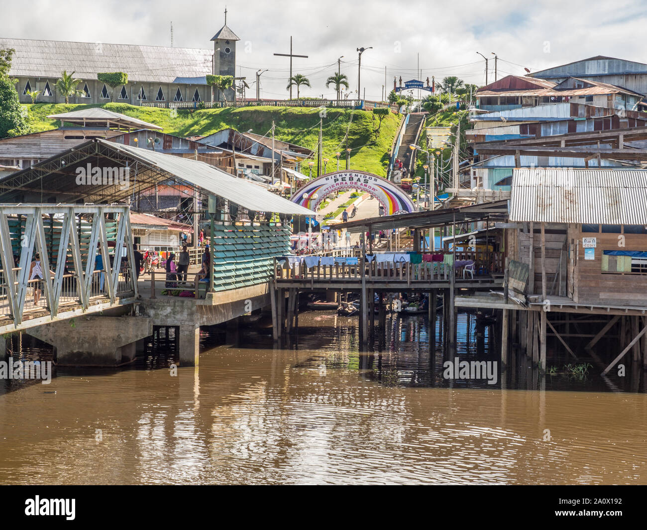 Pebas, Peru - May 13, 2016: Small village on the bank of the Amazon ...