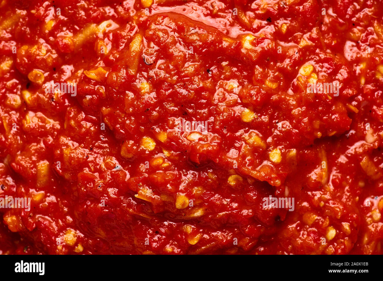 Schezwan Sauce close up texture. Schezwan Sauce is Indo-chinese or ...