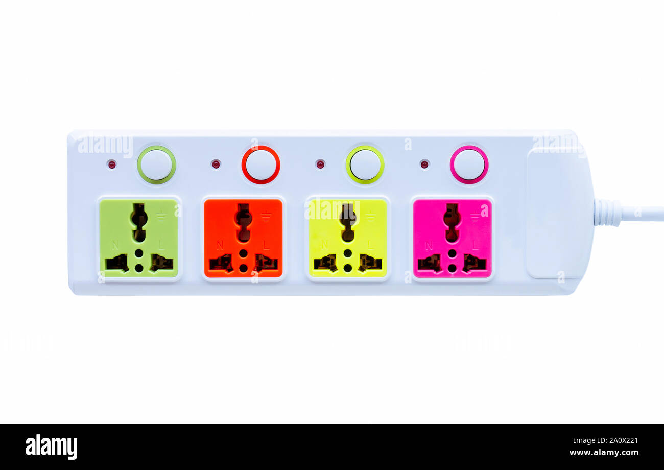 Multi-socket power plug on a white background Stock Photo - Alamy