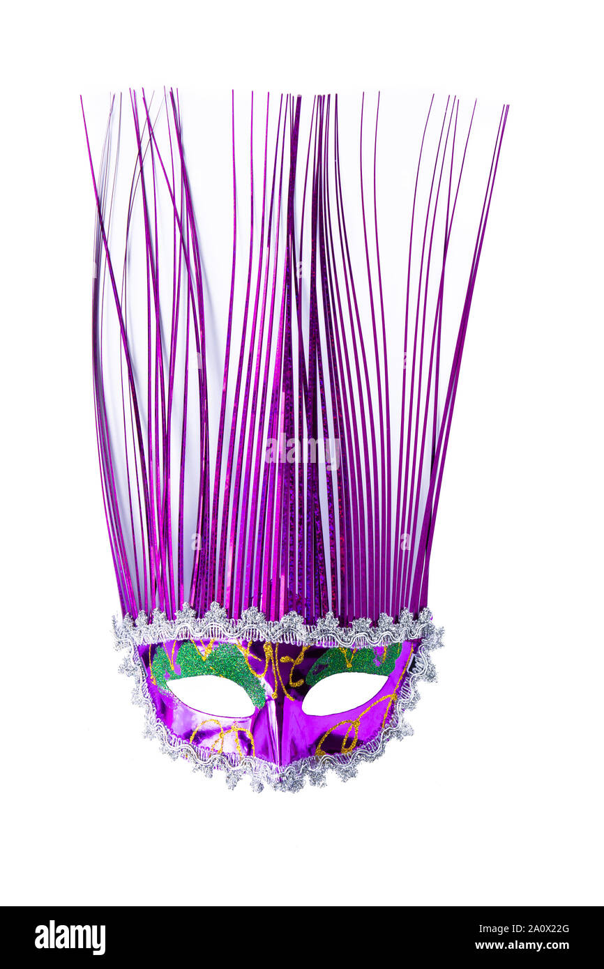 Purple fancy mask on a white background Stock Photo - Alamy