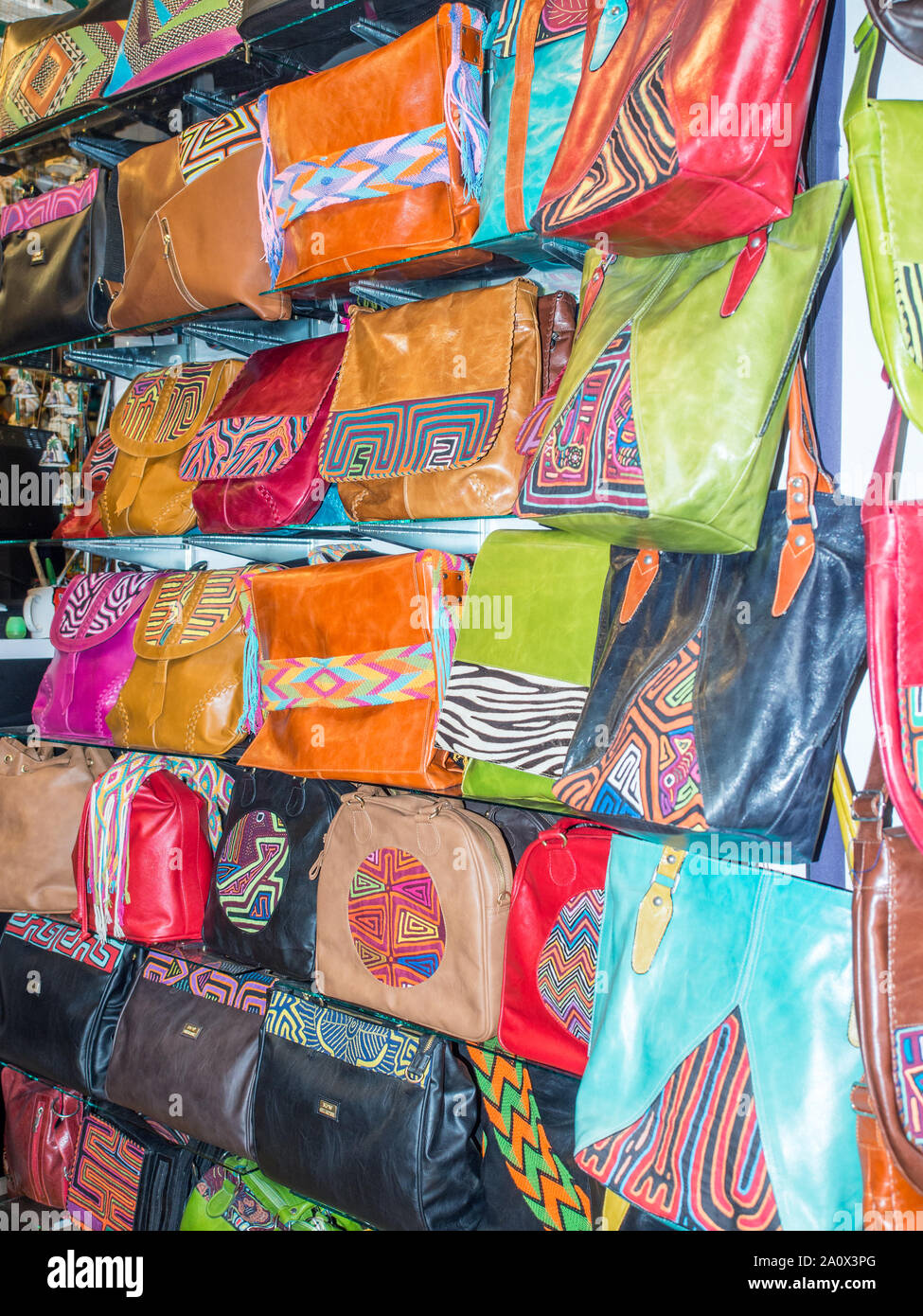 Bogota, Colombia - May 02, 2016: Colorful handicraft on the stalls ...