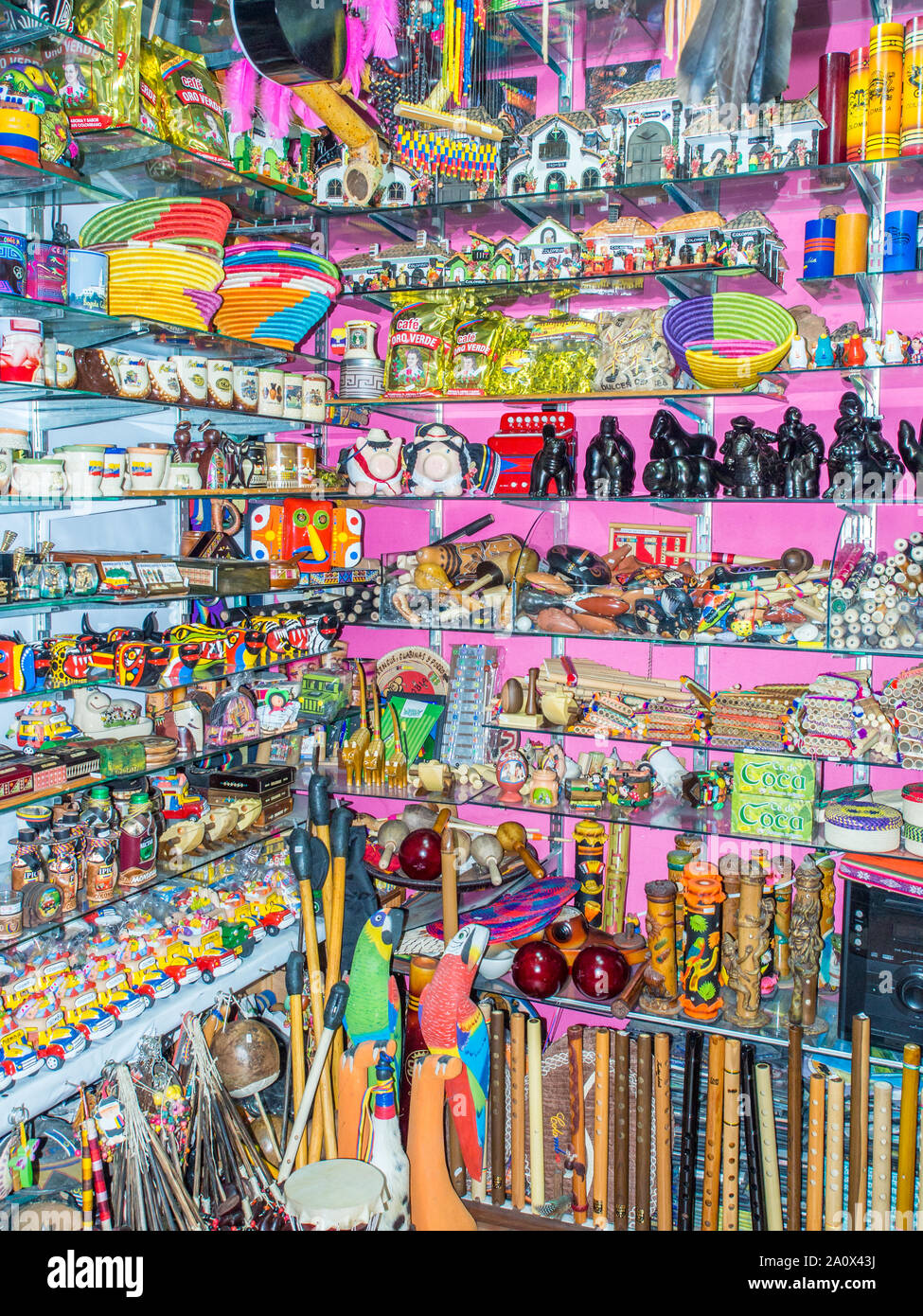 Bogota, Colombia - May 02, 2016: Colorful handicraft on the stalls ...