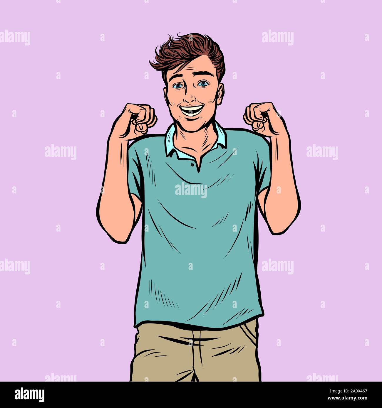 happy young man expectation anticipation happiness cute. Pop art retro ...