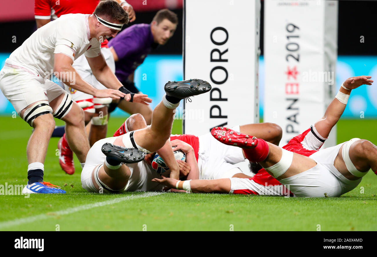 England's Sam Underhill has a try not given during the 2019 Rugby World ...