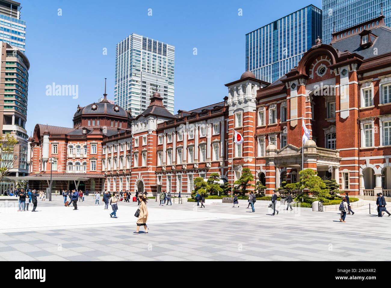 Tokyo. Street level view of the Marunouchi side of the red brick Tokyo ...