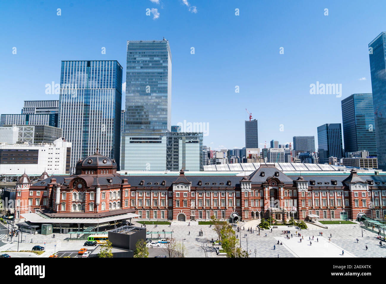 Tokyo. High angle view of the Marunouchi side of the red brick Tokyo ...