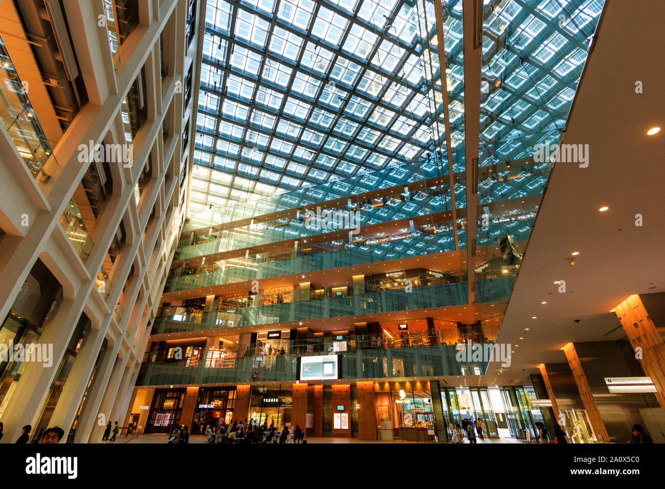 Tokyo, Marunouchi. JP tower KITTE building interior. The triangular ...
