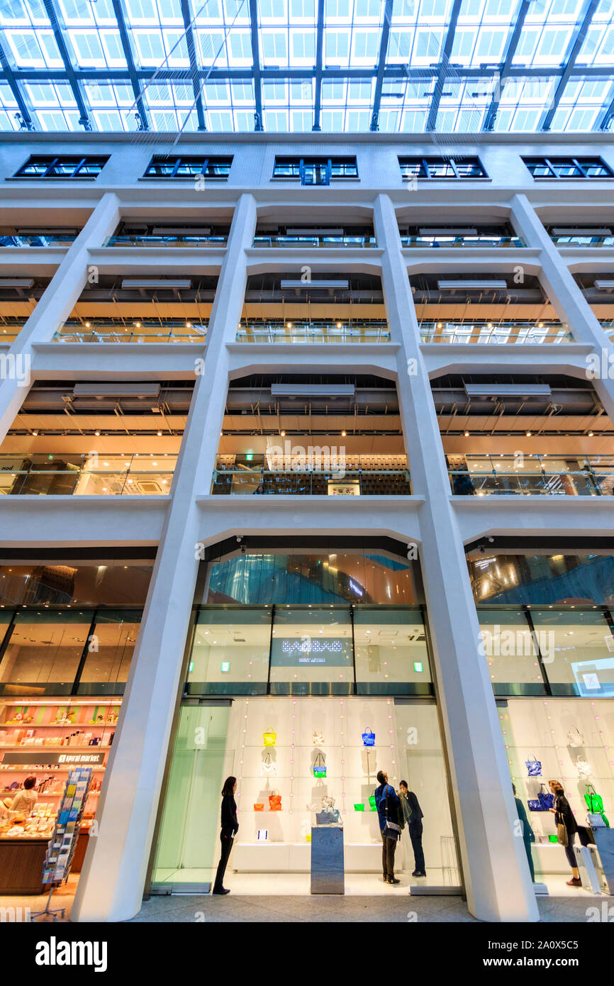 Tokyo, Marunouchi. KITTE building interior. The triangular atrium ...