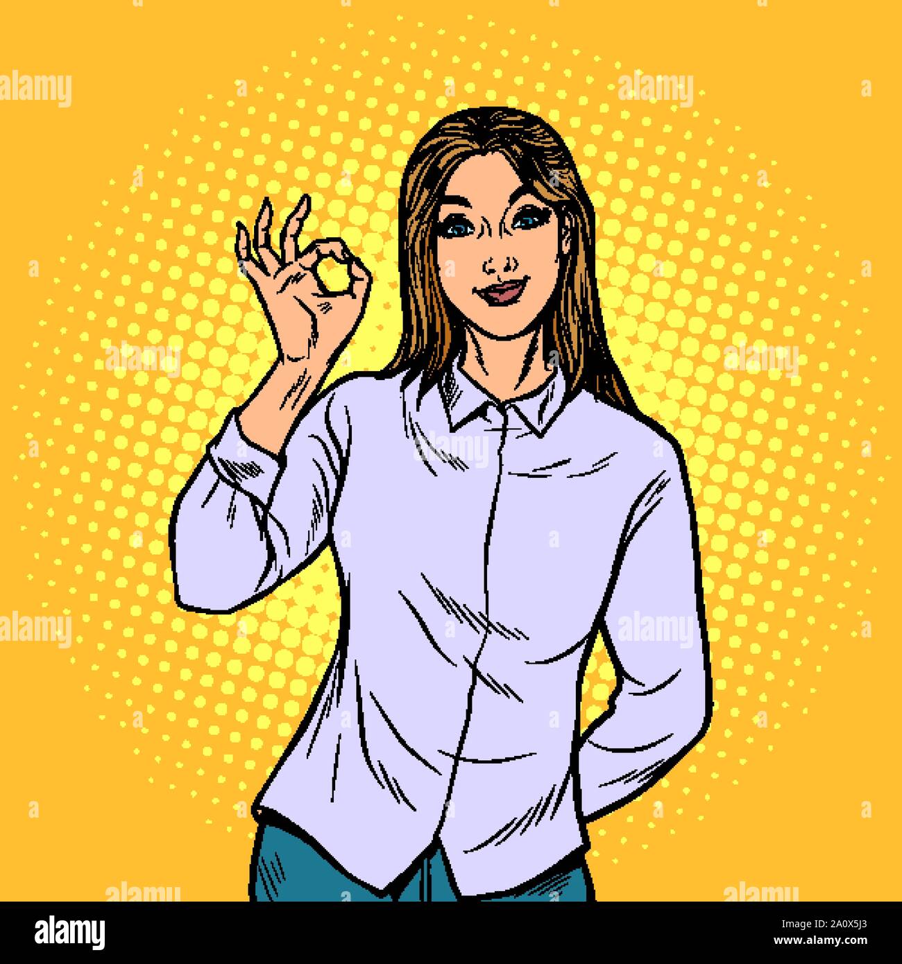 OK gesture young woman. Pop art retro vector illustration drawing ...