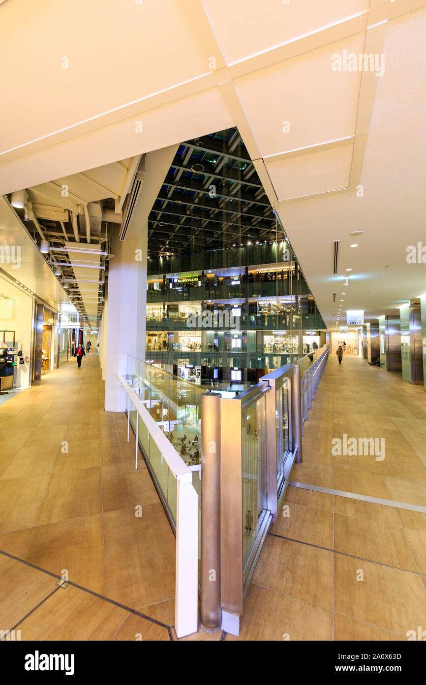 Tokyo, Marunouchi. JP tower KITTE building interior. Corner view of the ...