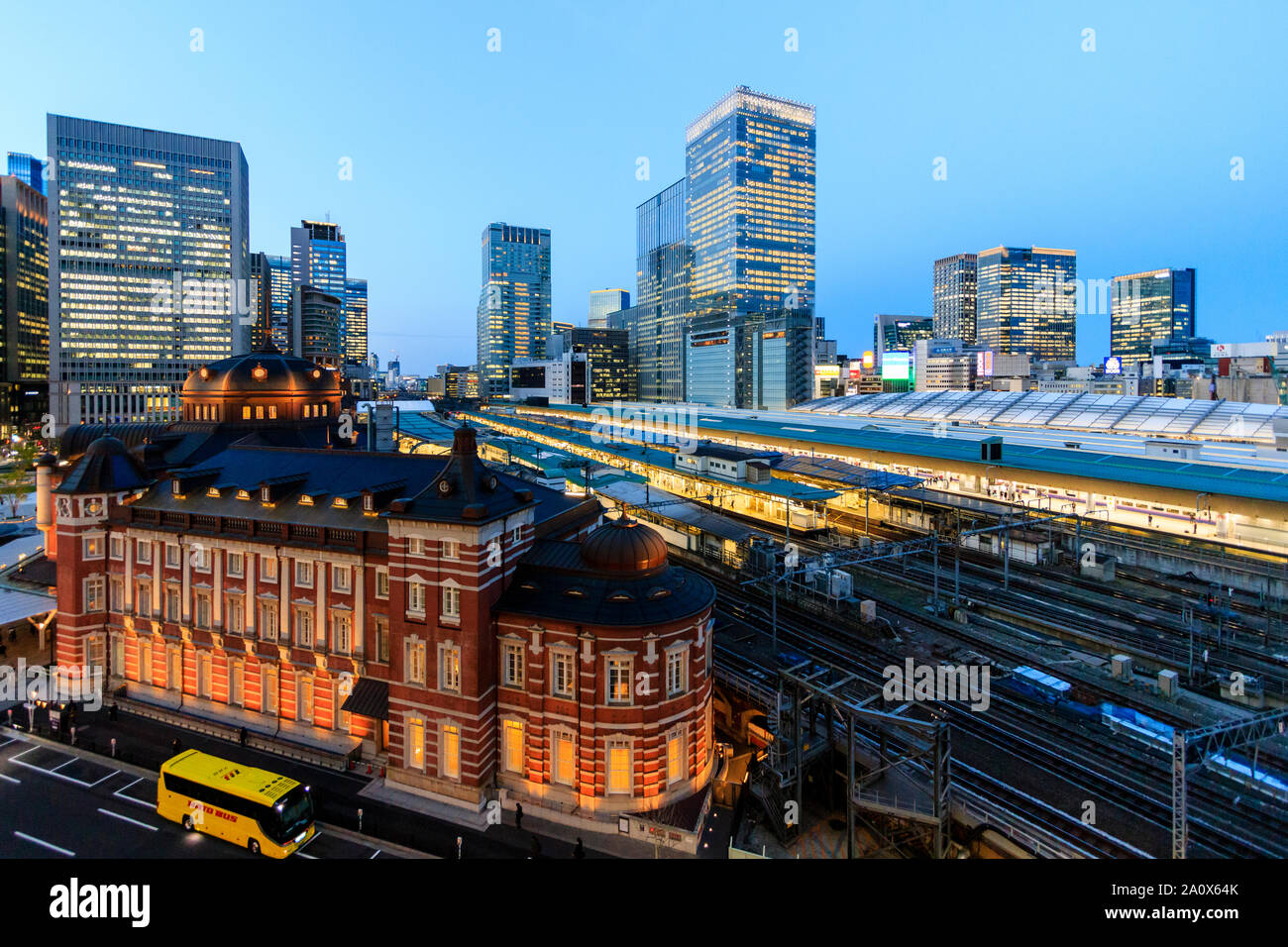 Tokyo. High angle view of the Marunouchi side of the red brick Tokyo ...
