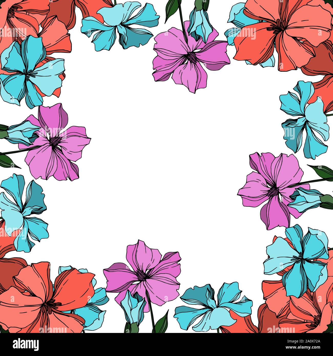 Vector Flax floral botanical flowers. Wild spring leaf wildflower ...