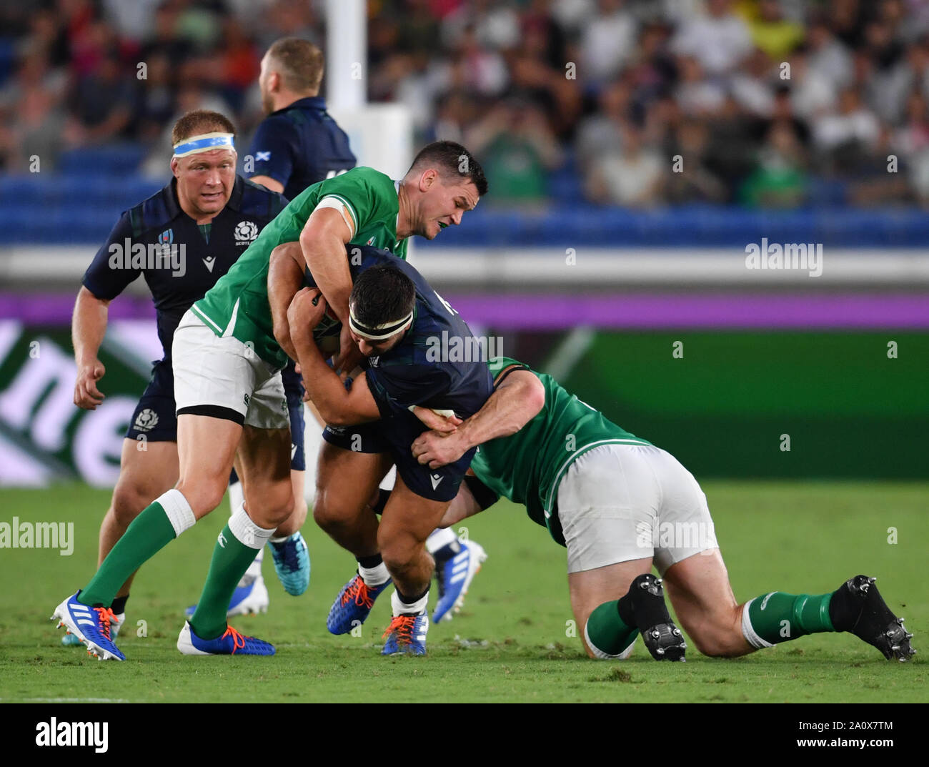 Scotlands Stuart Mcinally Is Tackled By Irelands Johnny Sexton During
