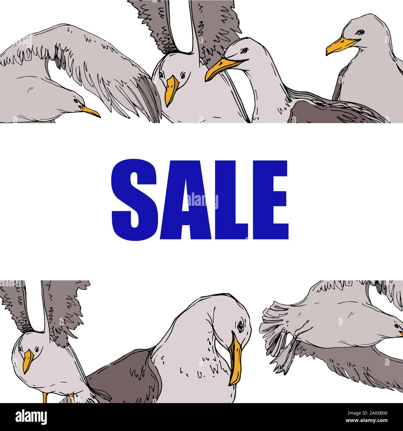 Vector Sky bird seagull in a wildlife. Wild freedom, bird with a flying ...