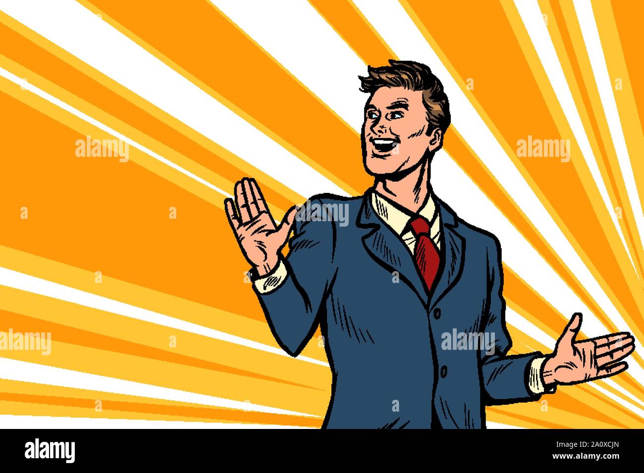 handsome man businessman leader presents. advertising poster. Pop art ...