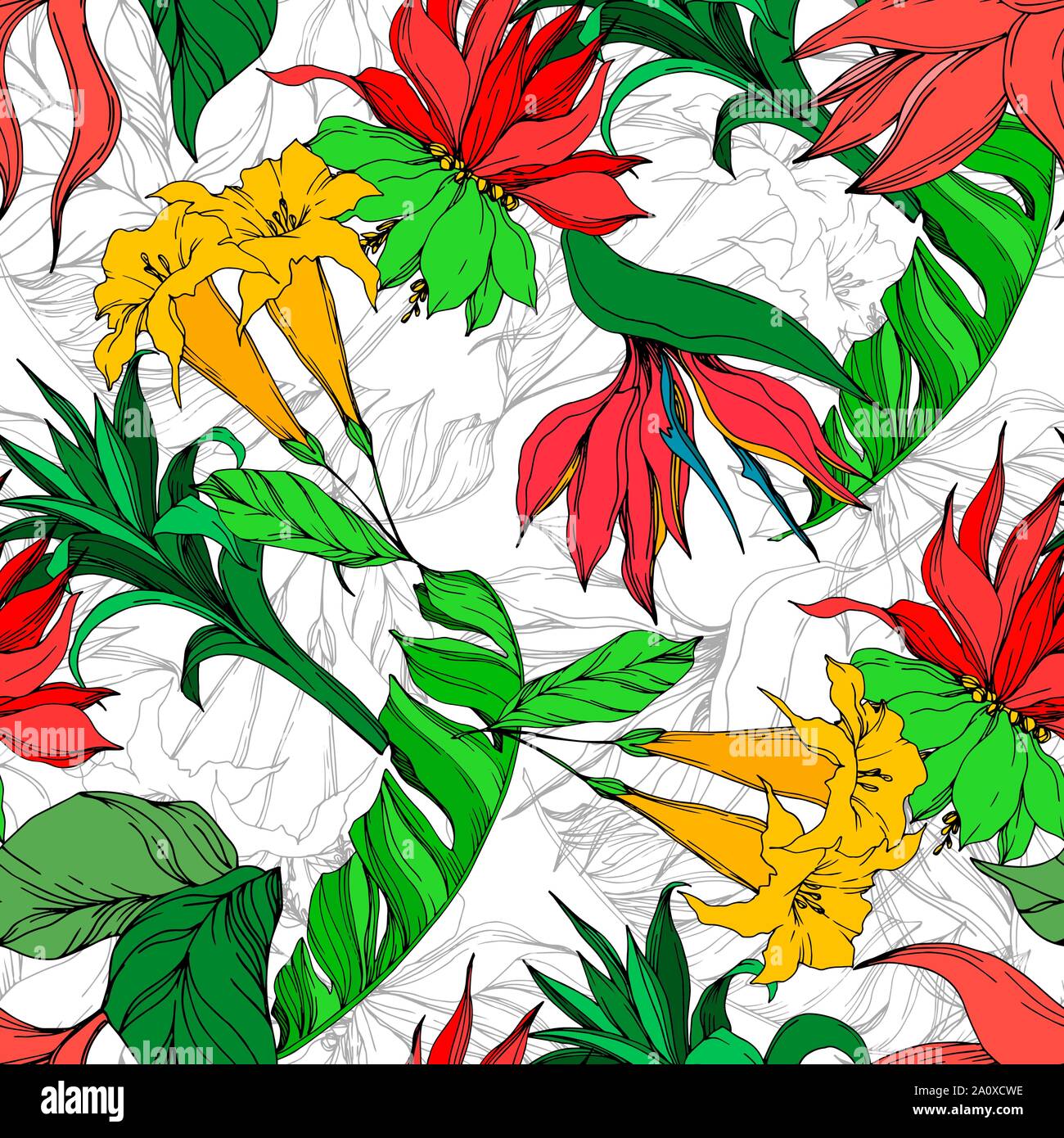 Vector Exotic tropical hawaiian summer. Palm beach tree leaves jungle ...