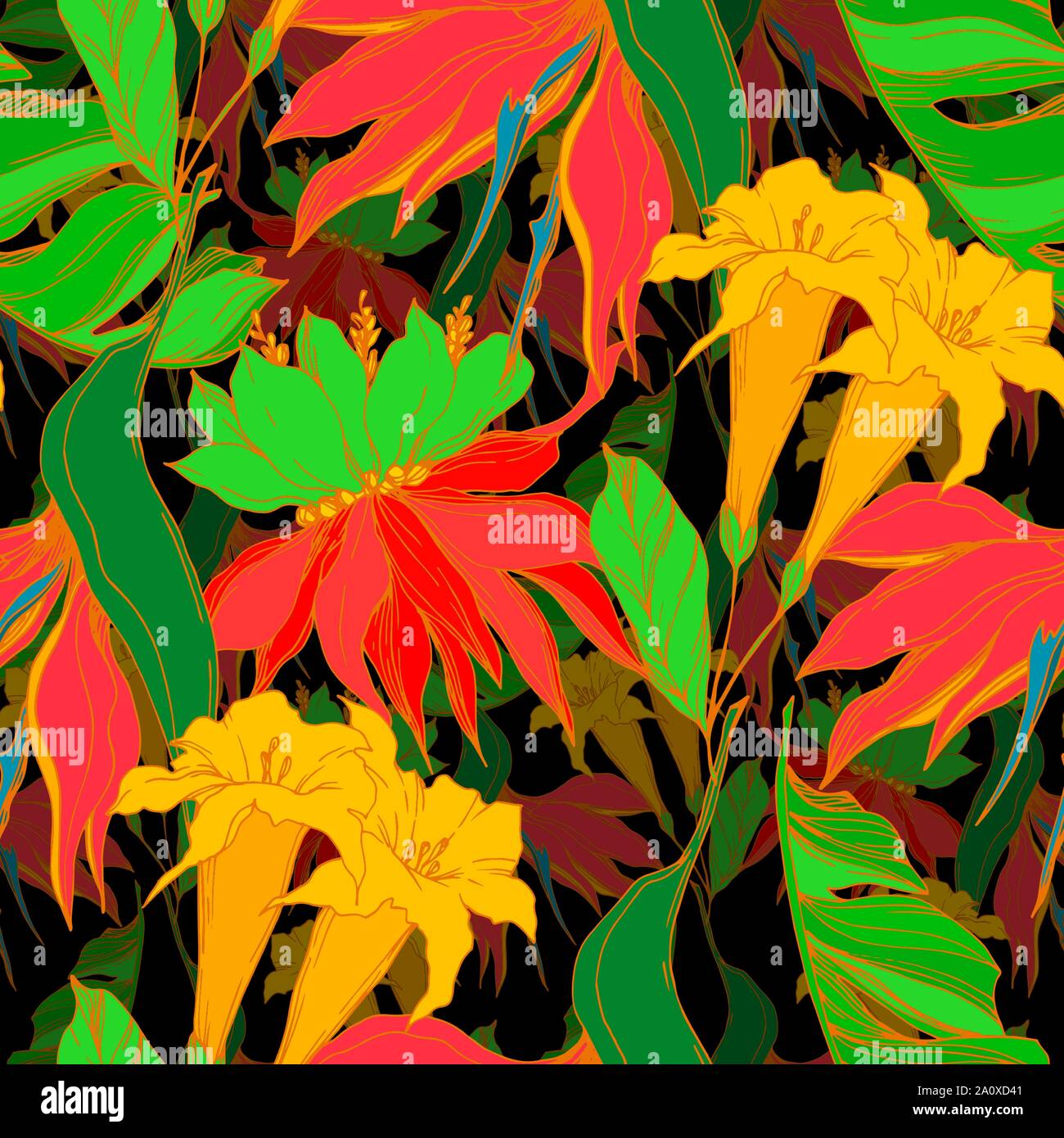 Vector Exotic tropical hawaiian summer. Palm beach tree leaves jungle ...