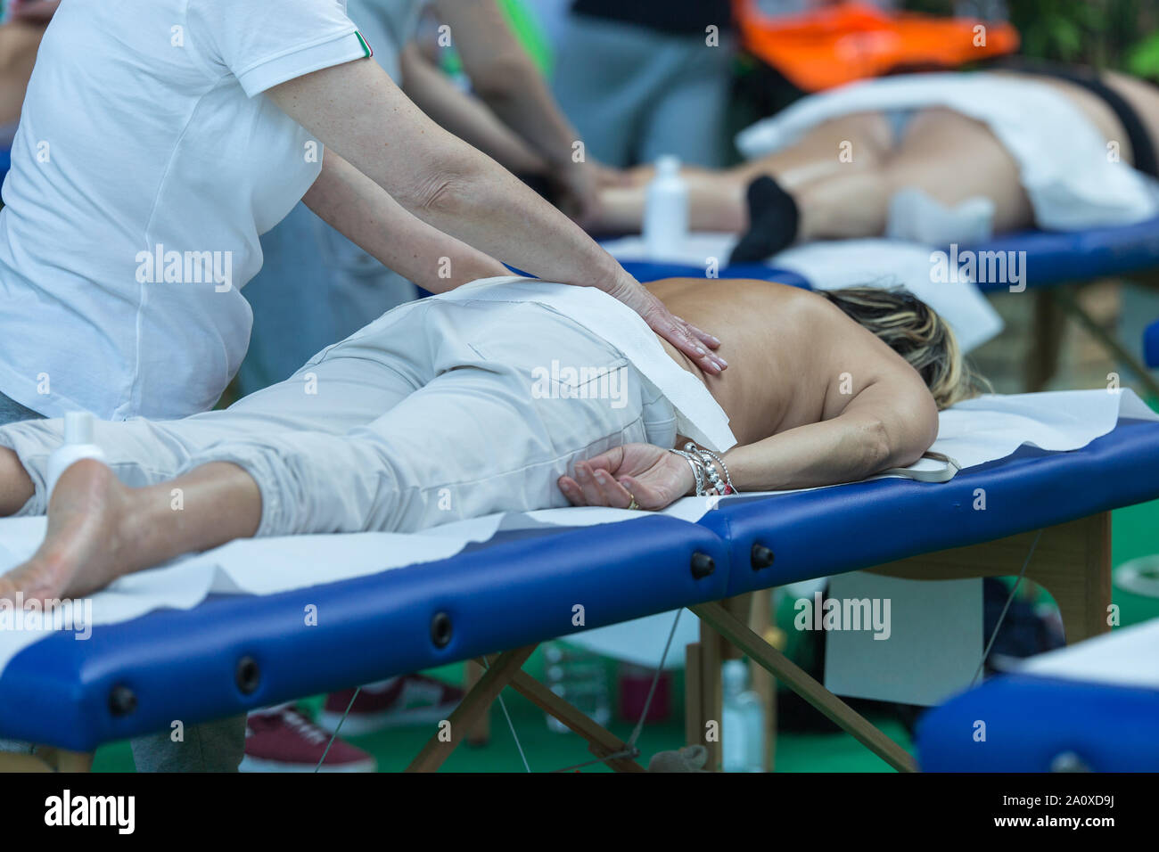 Athlete's Back Professional Massage on Bed after Sport Fitness Activity ...
