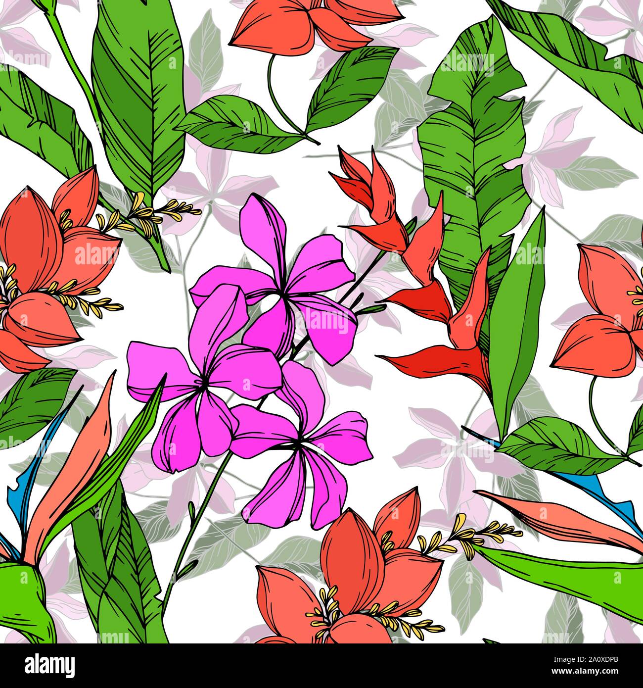Vector Exotic tropical hawaiian summer. Palm beach tree leaves jungle ...