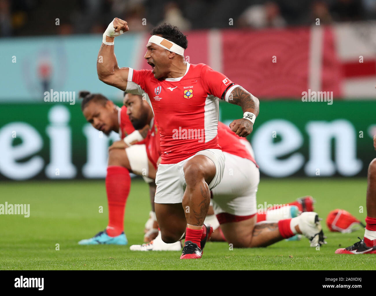 Tonga players perform the Sipi Tau ahead of the 2019 Rugby World Cup ...