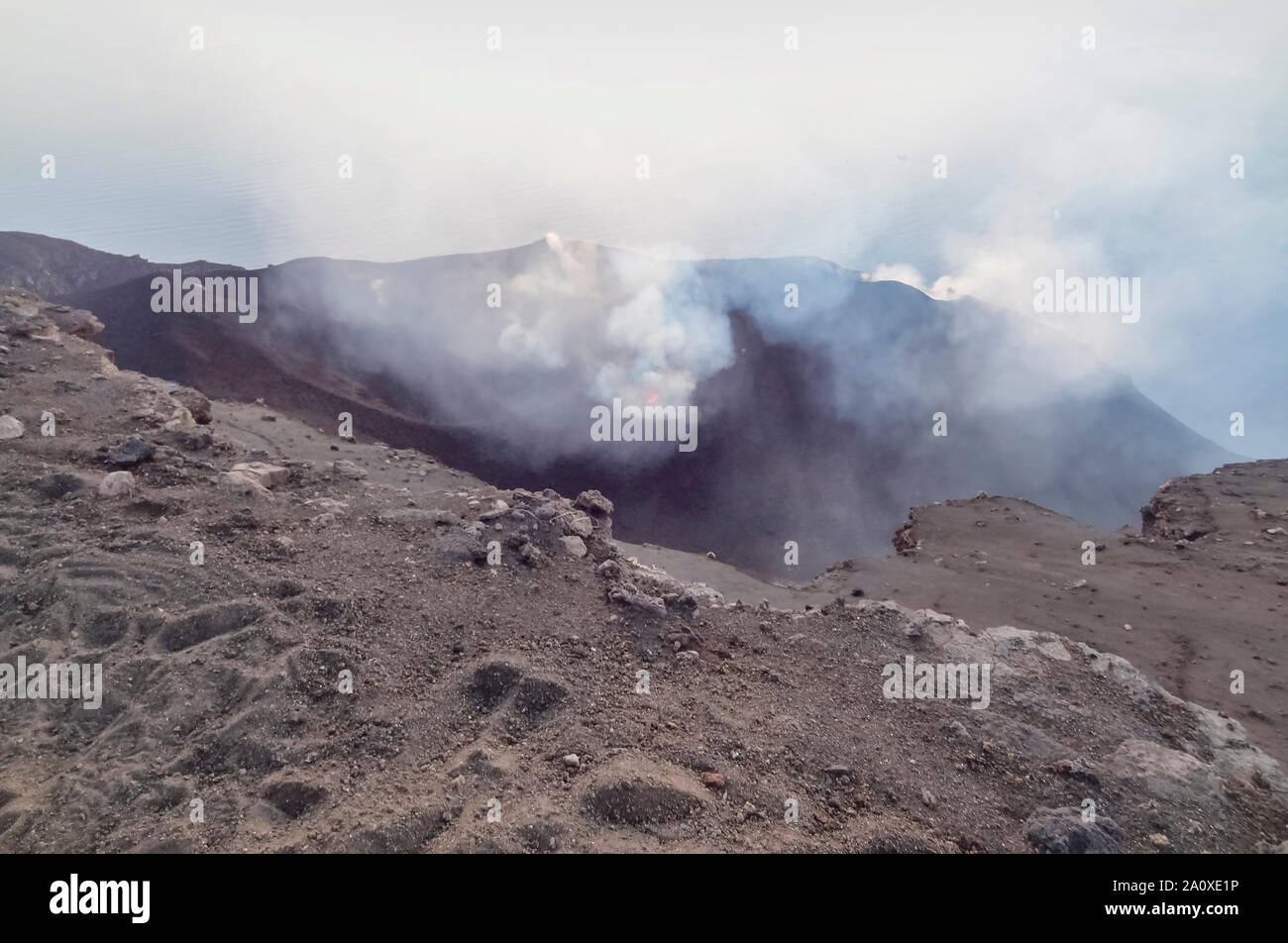 Stromboli volcano with cloud formation hi-res stock photography and ...