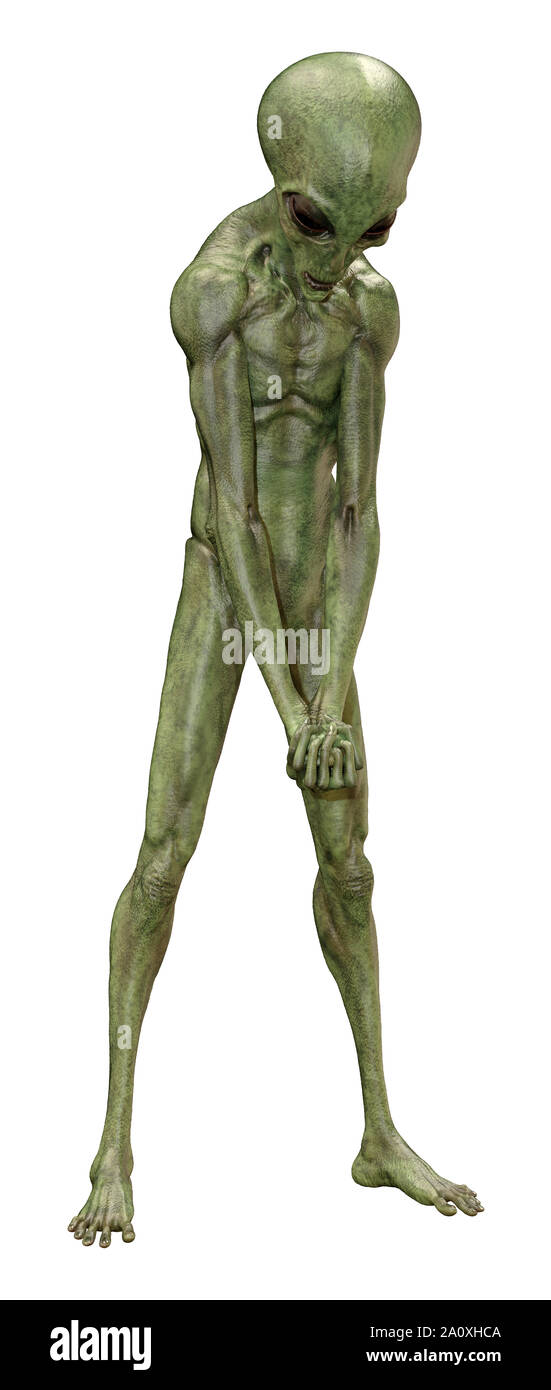 3D rendering of a green alien isolated on white background Stock Photo ...