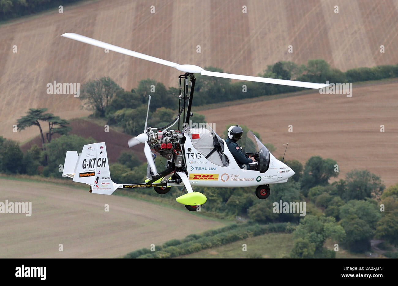 British adventurer James Ketchell comes into land at Popham Airfield in ...