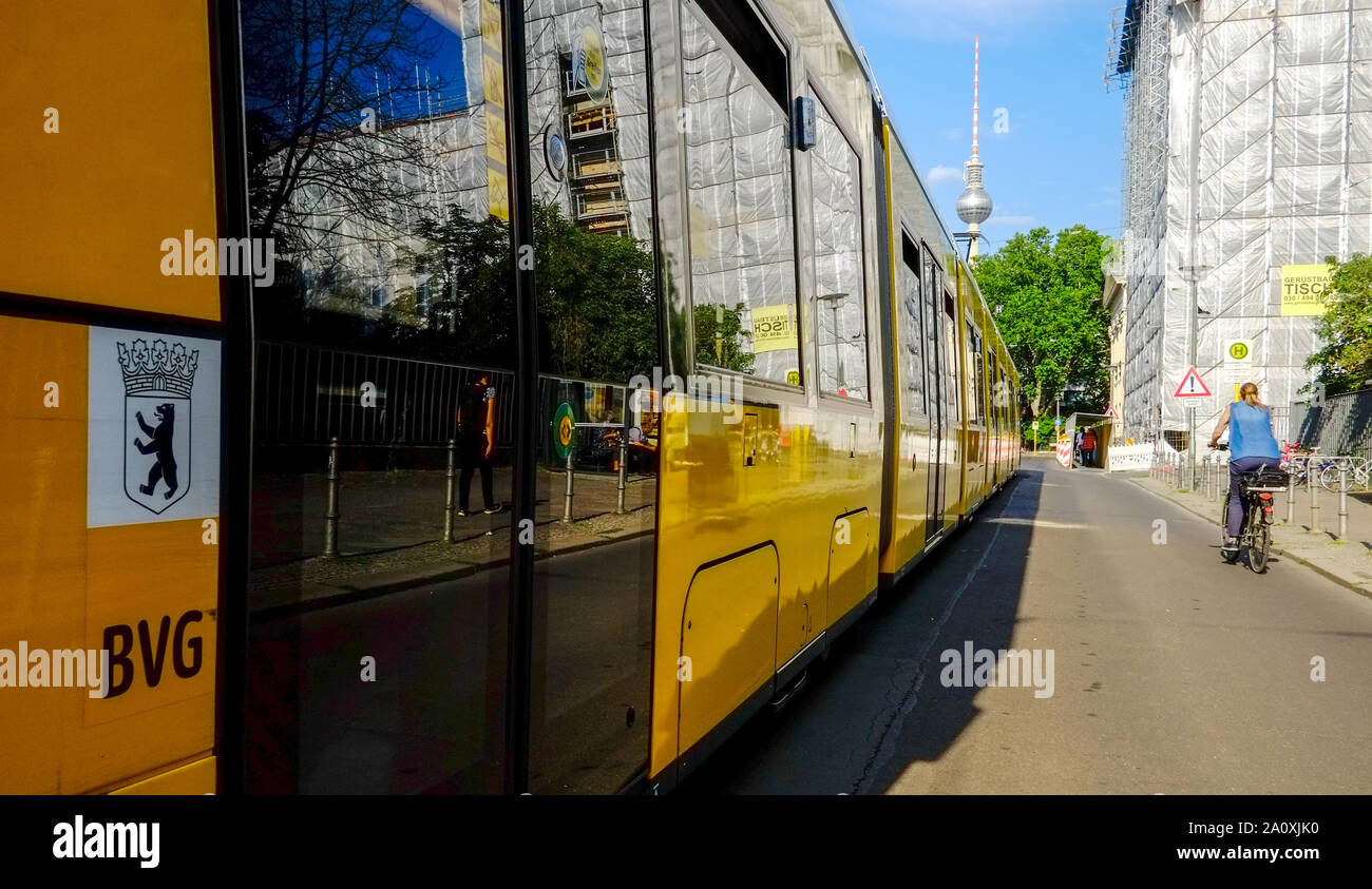 18 July 2019, Berlin: A tram of the Berliner Verkehrsbetriebe (BVG ...