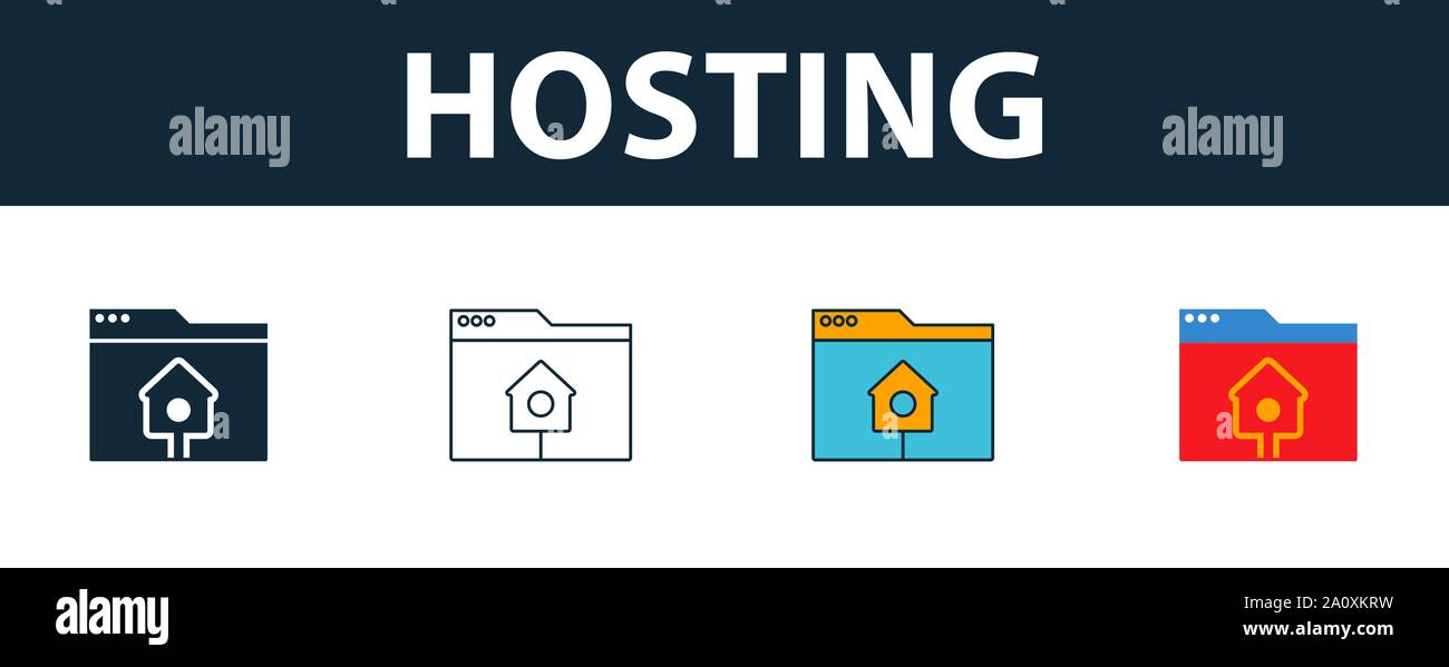 Hosting icon set. Four simple symbols in diferent styles from web ...