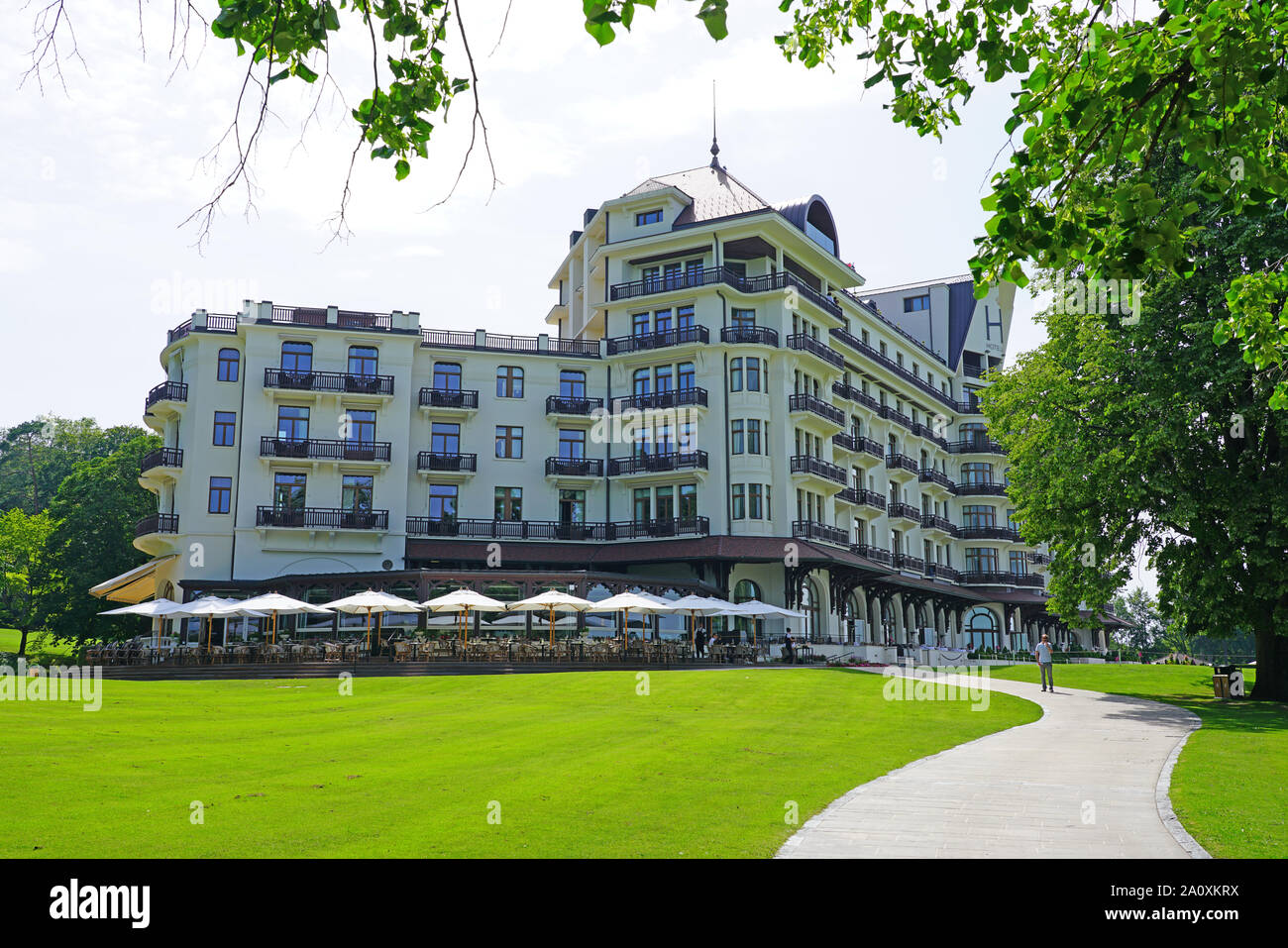 EVIAN-LES-BAINS, FRANCE -25 JUN 2019- View of the landmark Evian Resort ...