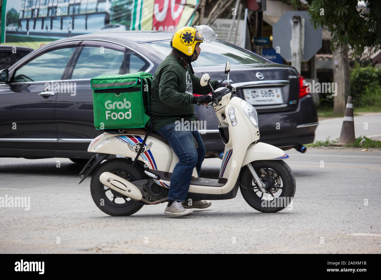 Chiangmai, Thailand - September 6 2019: Delivery service man ride a ...