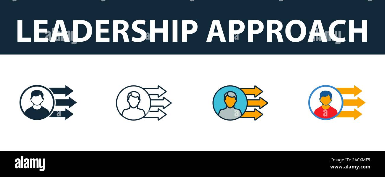 Leadership Approach icon set. Four simple symbols in diferent styles ...