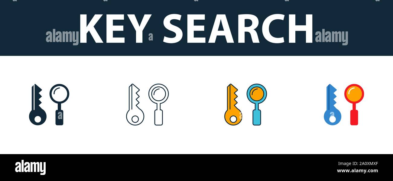 Key Search icon set. Four simple symbols in diferent styles from web ...