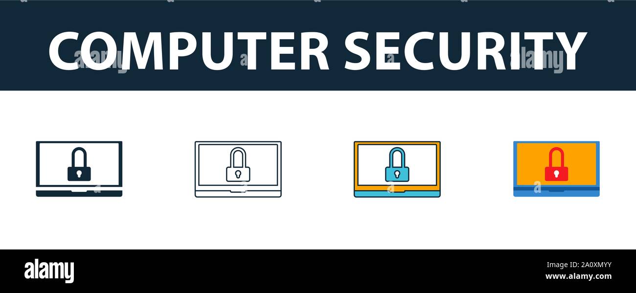 Computer Security icon set. Four simple symbols in diferent styles from web development icons ...