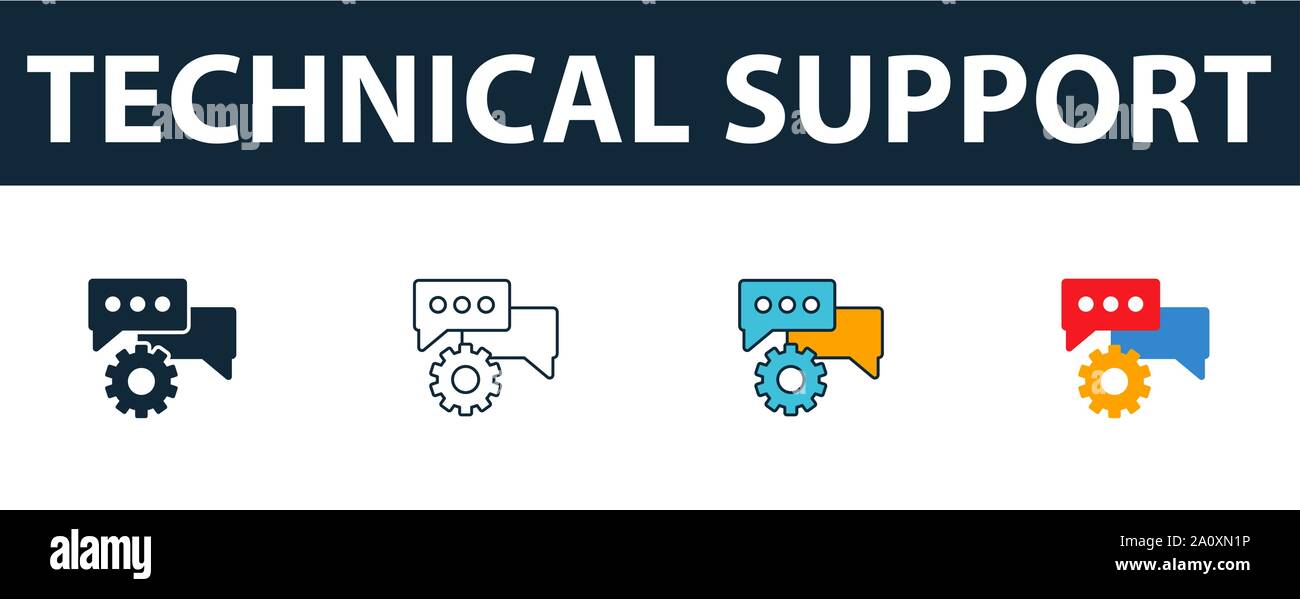 Technical Support icon set. Four simple symbols in diferent styles from web development icons ...