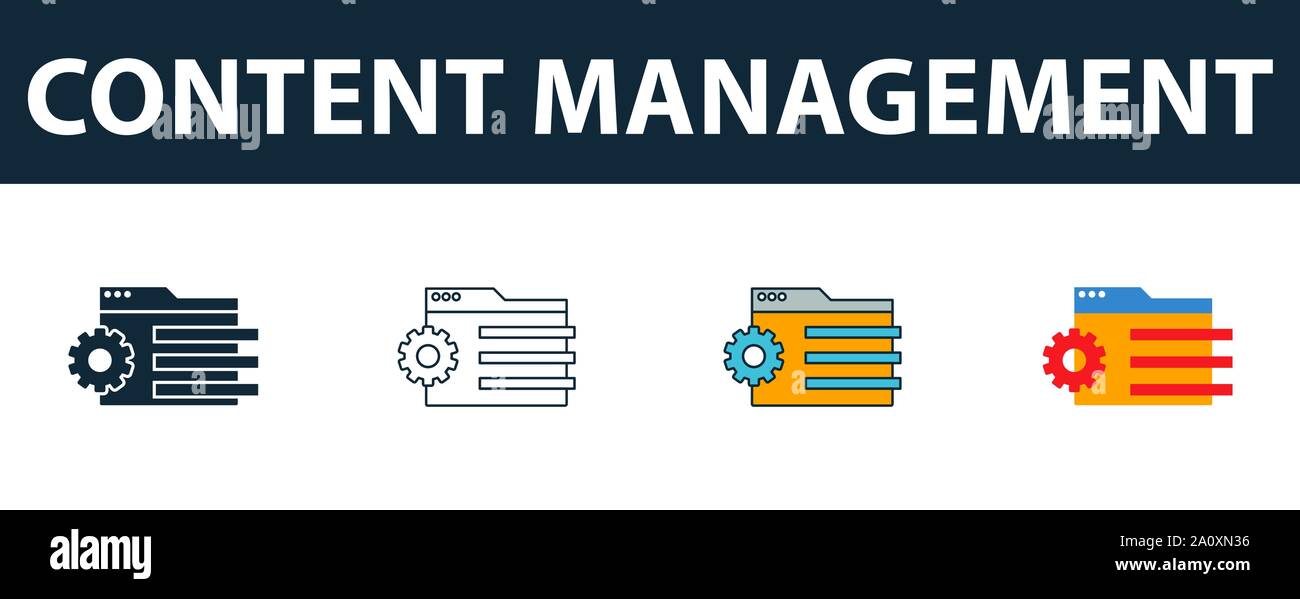 Content Management icon set. Four simple symbols in diferent styles from web development icons ...
