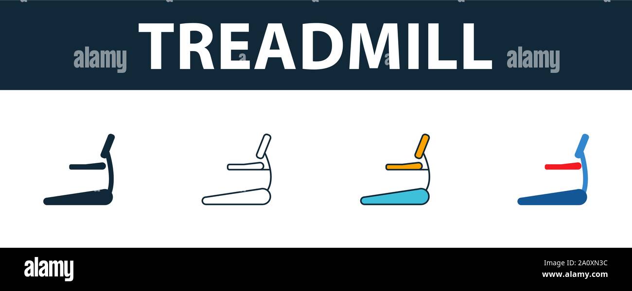 Treadmill icon set. Four simple symbols in diferent styles from sport ...