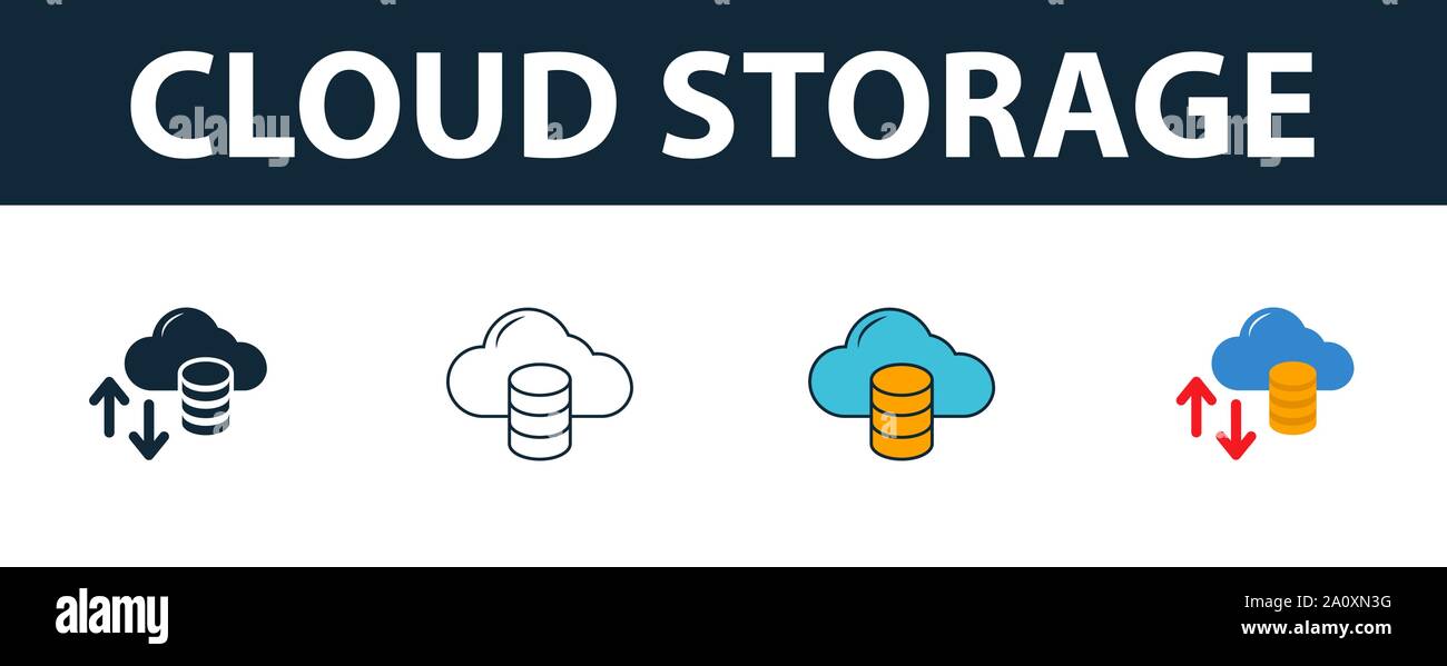 Cloud Storage icon set. Four simple symbols in diferent styles from web development icons ...