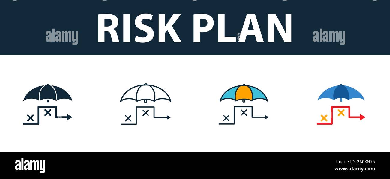 Risk Plan icon set. Four simple symbols in diferent styles from risk ...