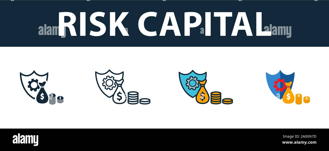 Risk Capital icon set. Four simple symbols in diferent styles from risk ...