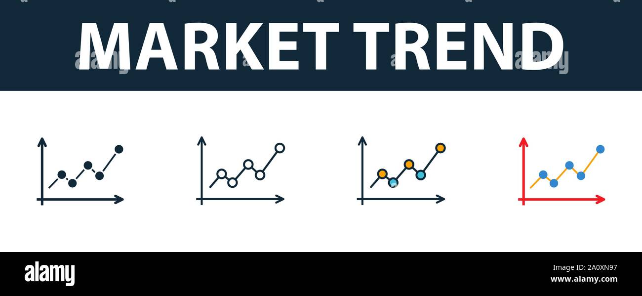 Market Trend icon set. Four simple symbols in diferent styles from risk ...