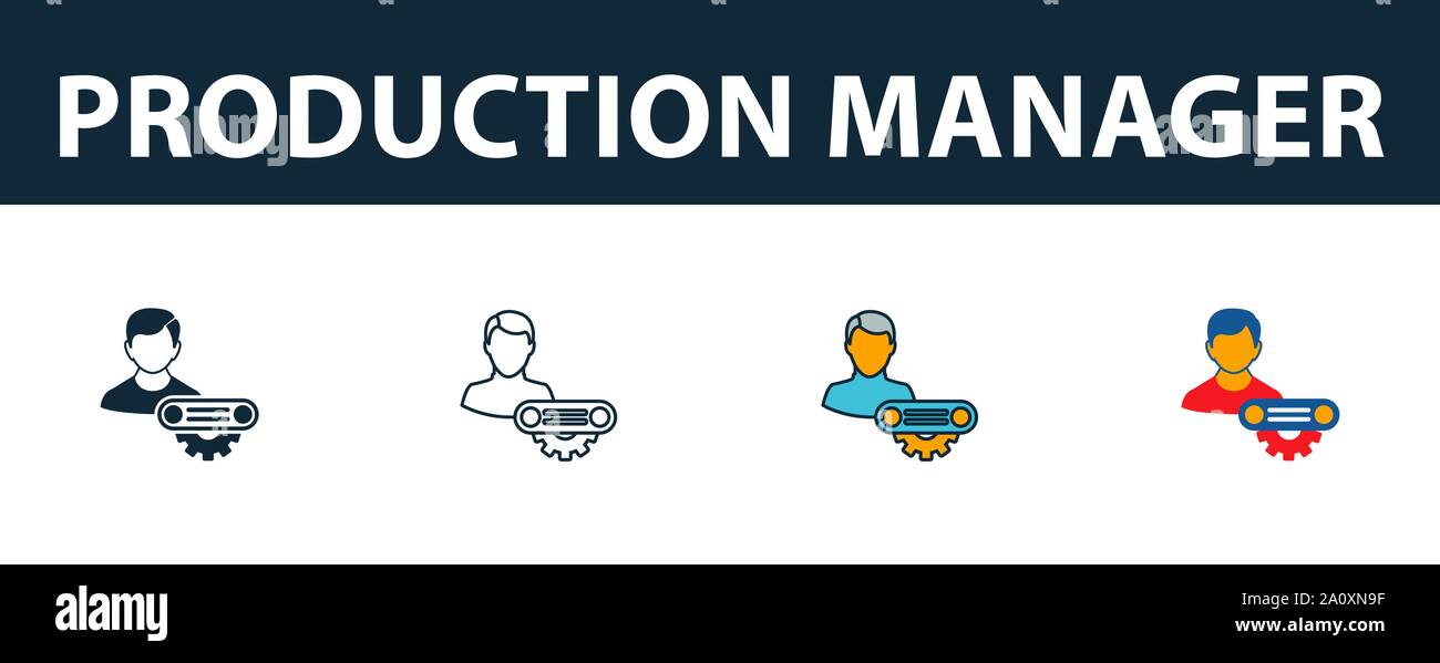 Production Manager icon set. Four simple symbols in diferent styles ...