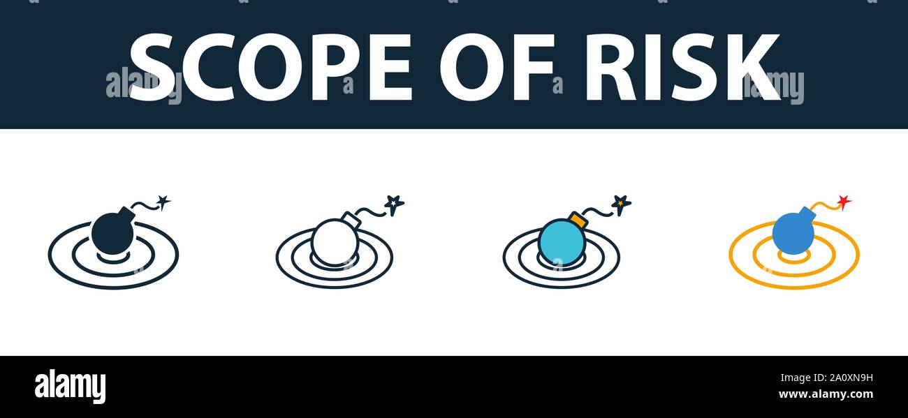 Scope Of Risk icon set. Four simple symbols in diferent styles from ...