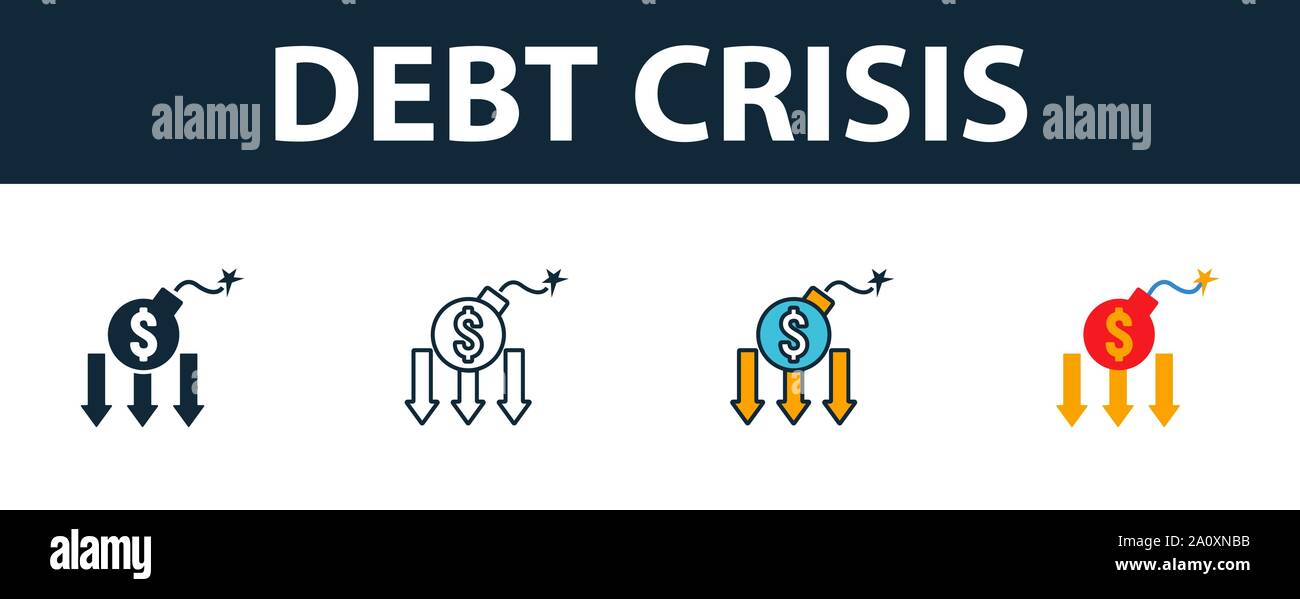 Debt Crisis icon set. Four simple symbols in diferent styles from risk ...