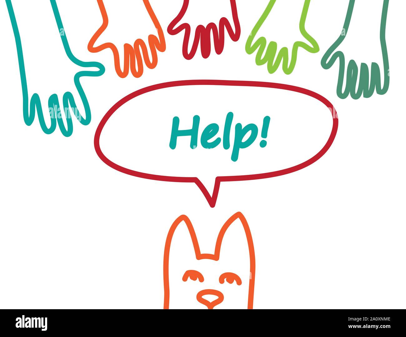 Animal pet dog hand lines symboll rescue help support. Color vector ...