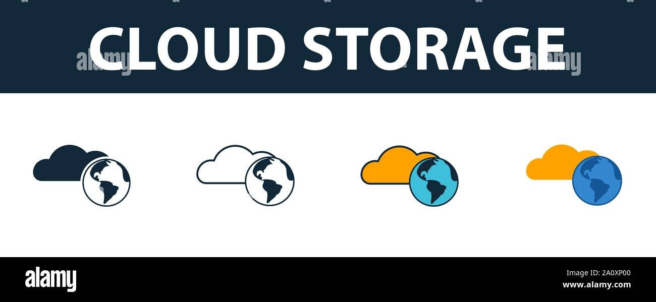 Cloud Storage icon set. Four simple symbols in diferent styles from icons collection. Creative ...