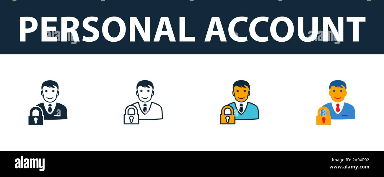 Personal Account icon set. Four simple symbols in diferent styles from ...